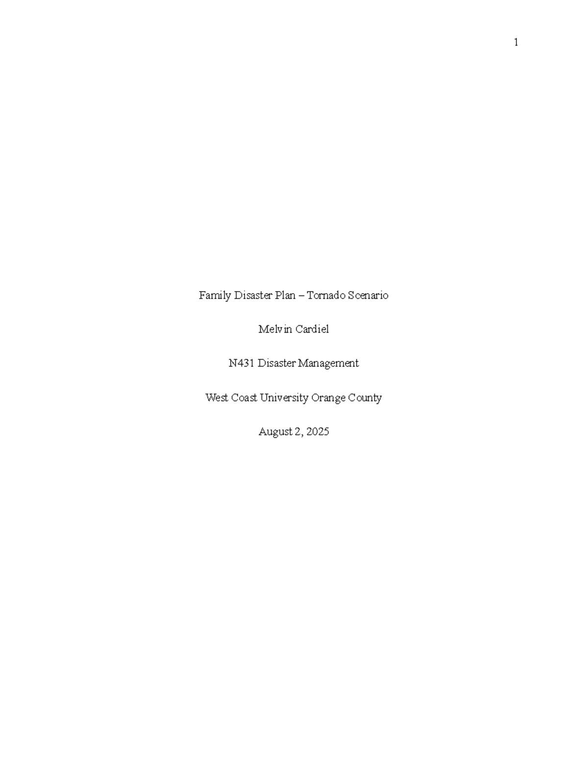 Family Disaster Plan: Tornado Preparedness N431 Assessment - Studocu