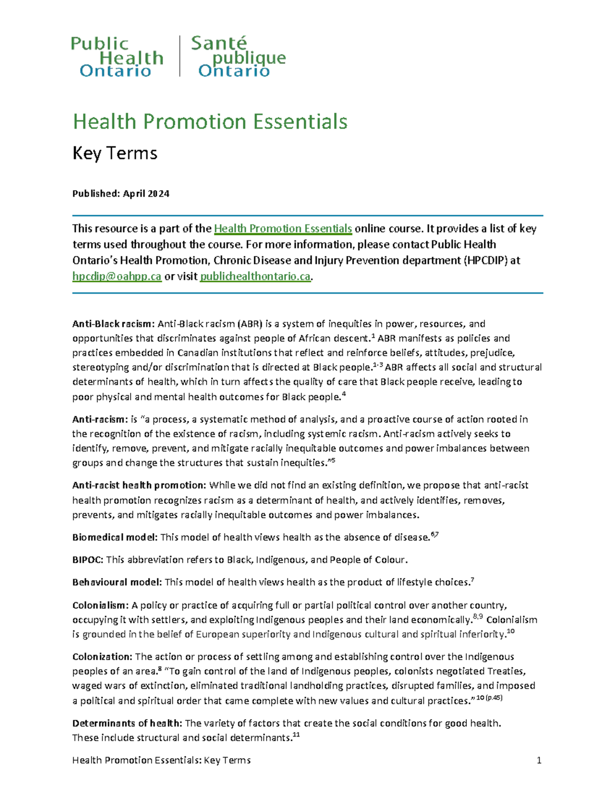 Health Promotion Essentials: Key Terms Overview (HPCDIP) - Studocu