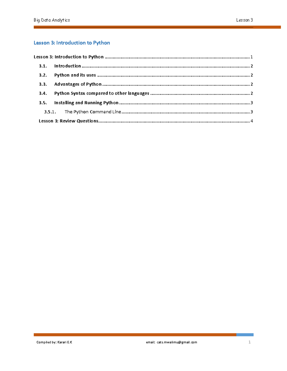 Big Data Analytics (BDA101) Lesson 3: Intro to Python Programming - Studocu