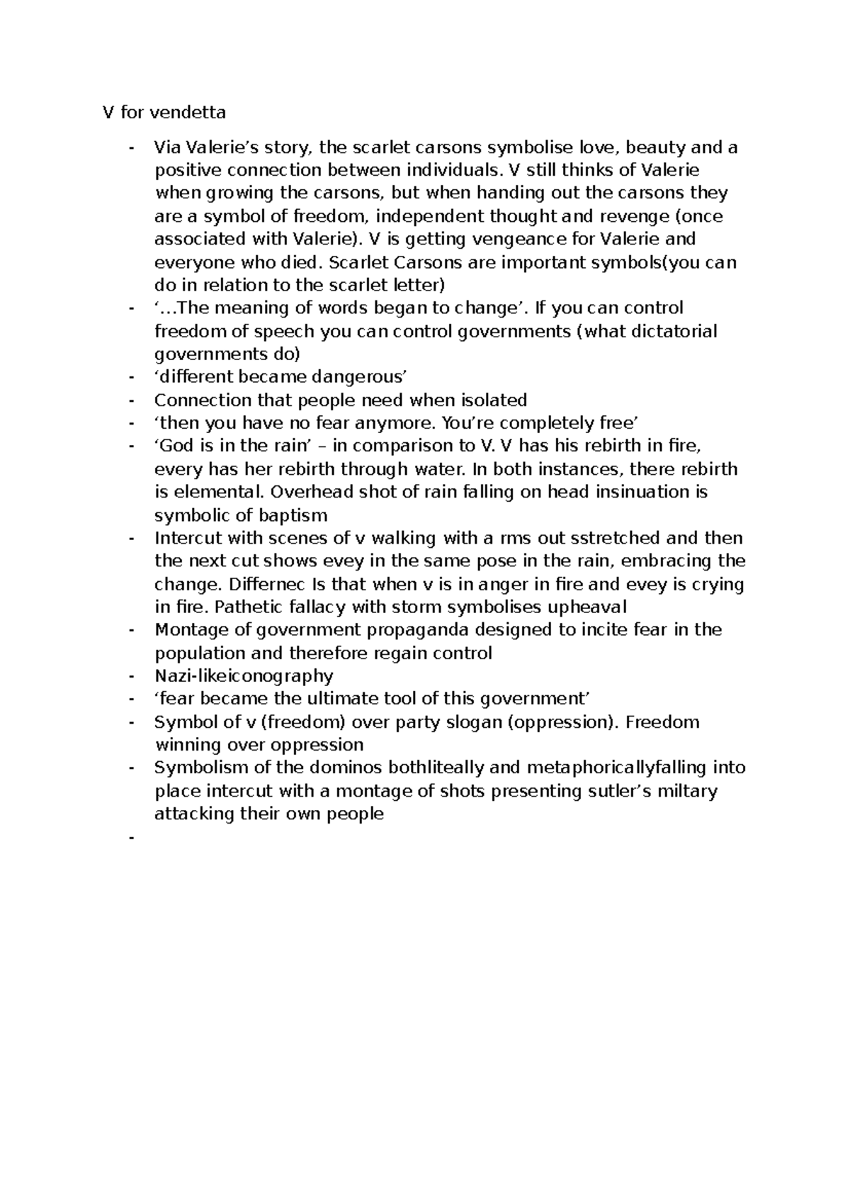 V for Vendetta - Essay Notes on Symbolism and Themes - Studocu