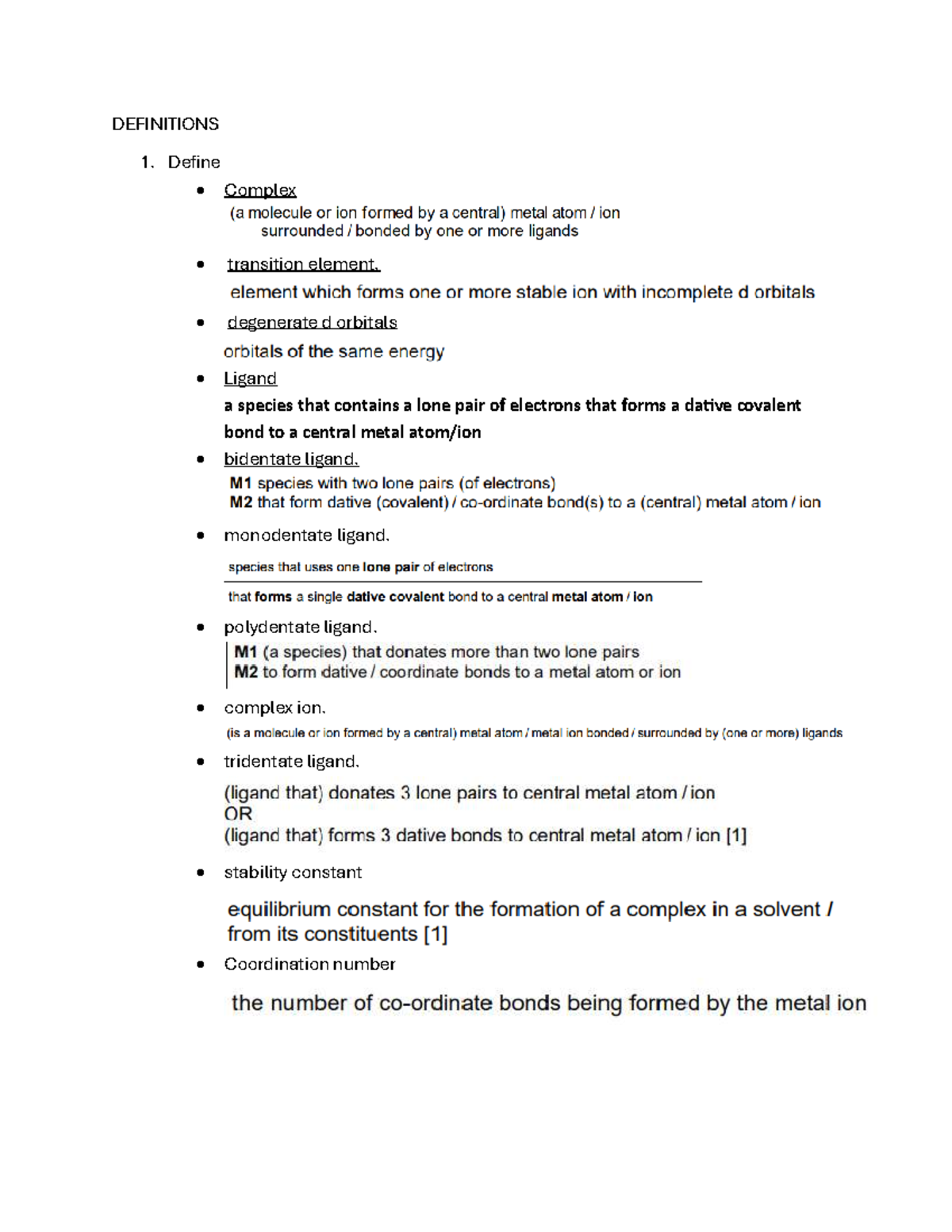 Transition Elements -QNS 2 - Chemistry - DEFINITIONS Define Complex ...