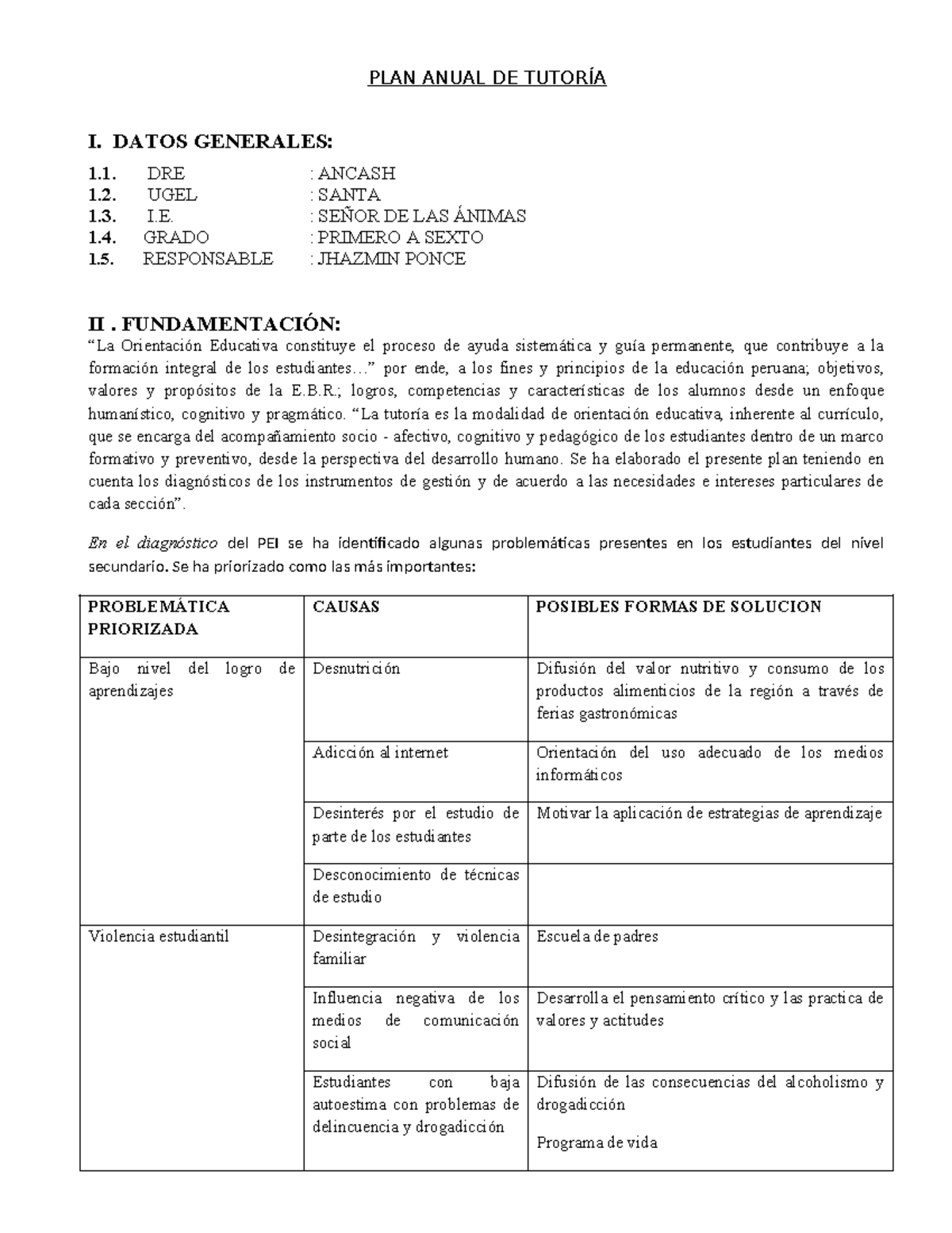 PLAN ANUAL DE TUTORÍA I - CHIMBOTE 2025 - Studocu