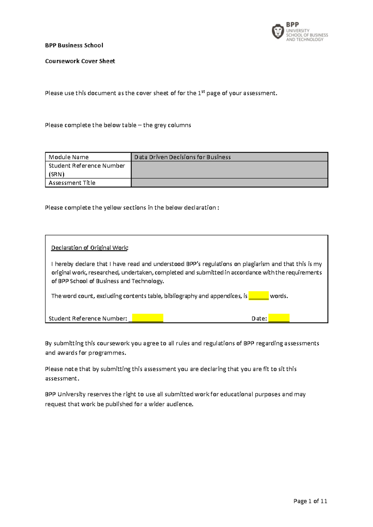 Formative Assessment Brief: DDDB CW31 - Data Driven Decisions in MSc ...