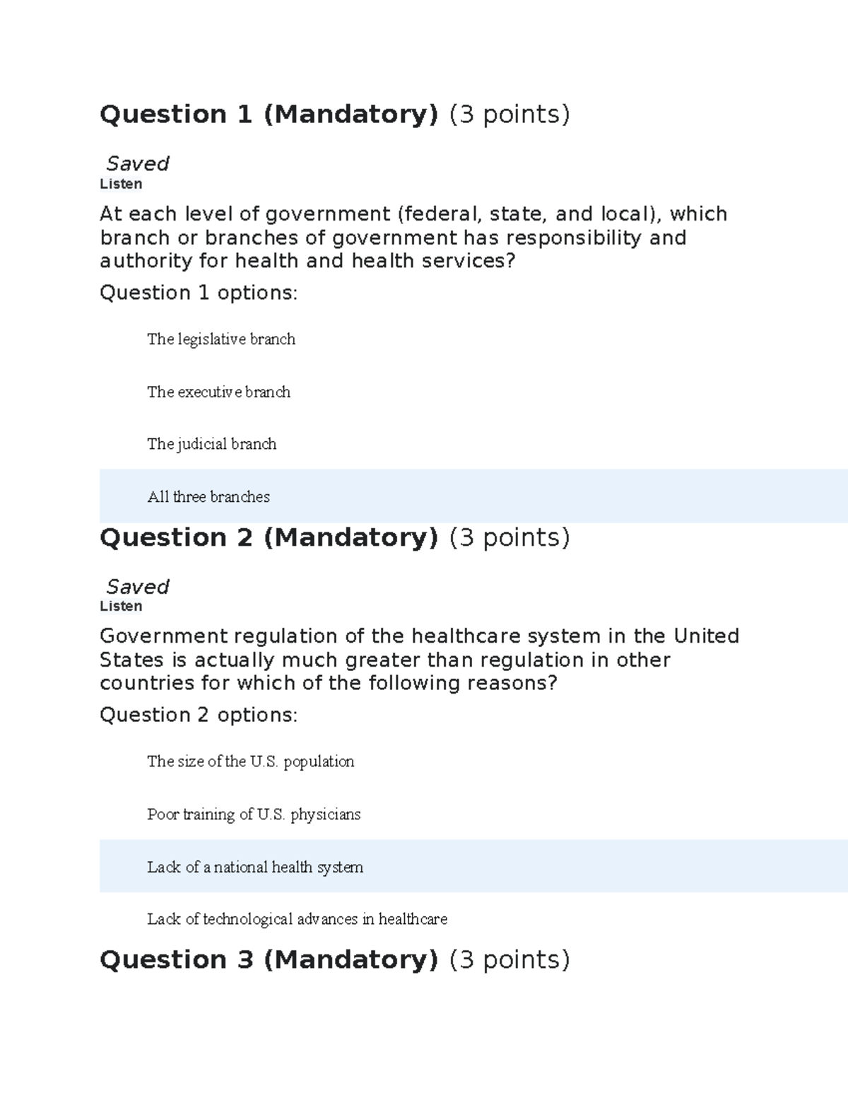 6-2 Chapter 5 Quiz: Government's Role in the U.S. Healthcare System ...