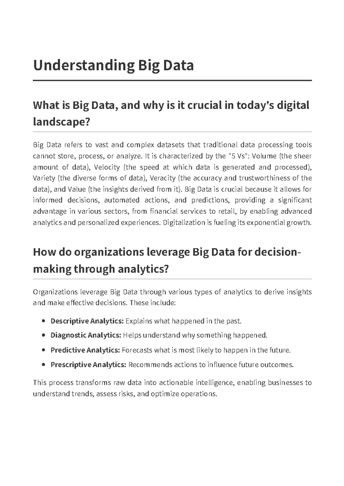 Understanding Big Data: Key Concepts and Analytics Lifecycle - Studocu