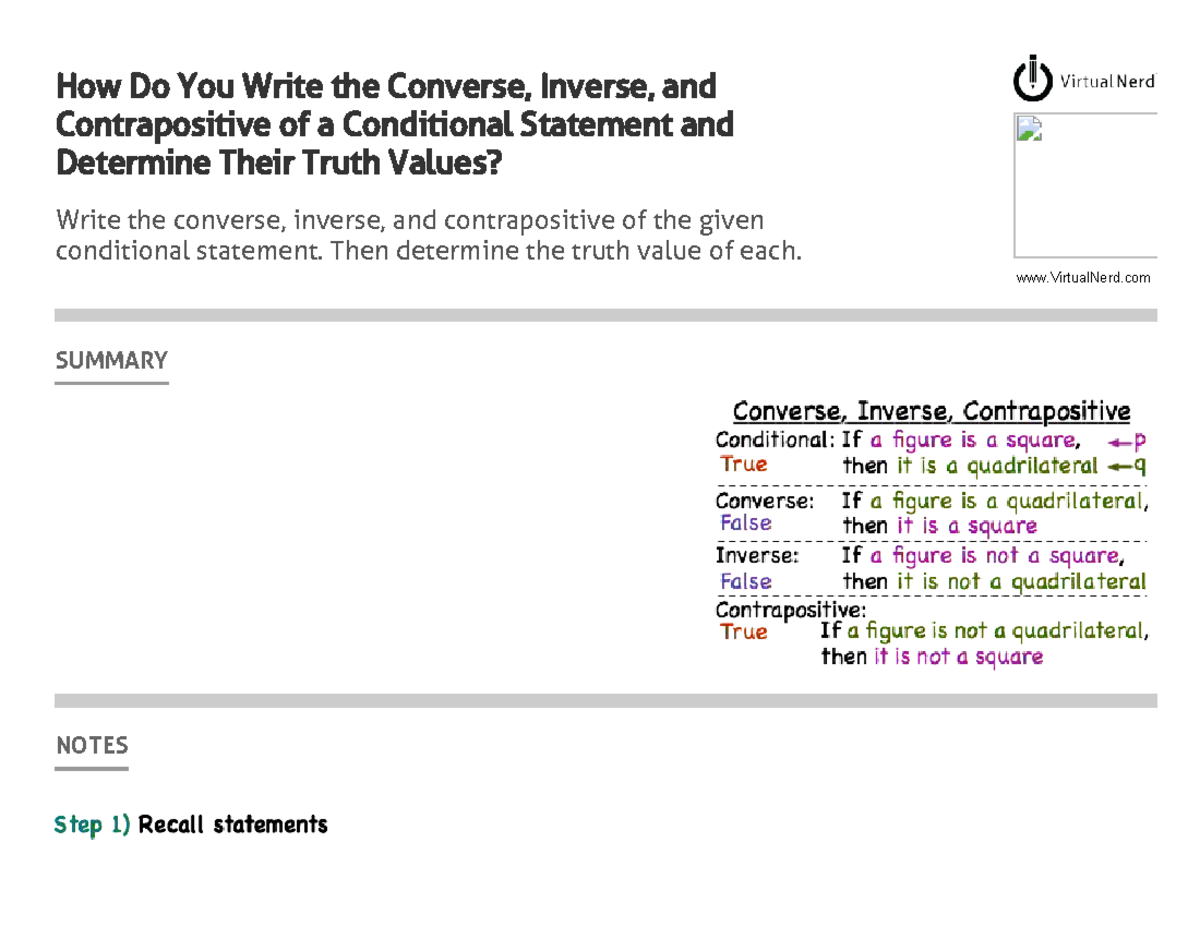 How Do You Write the Converse, Inverse, and Contrapositive of a ...