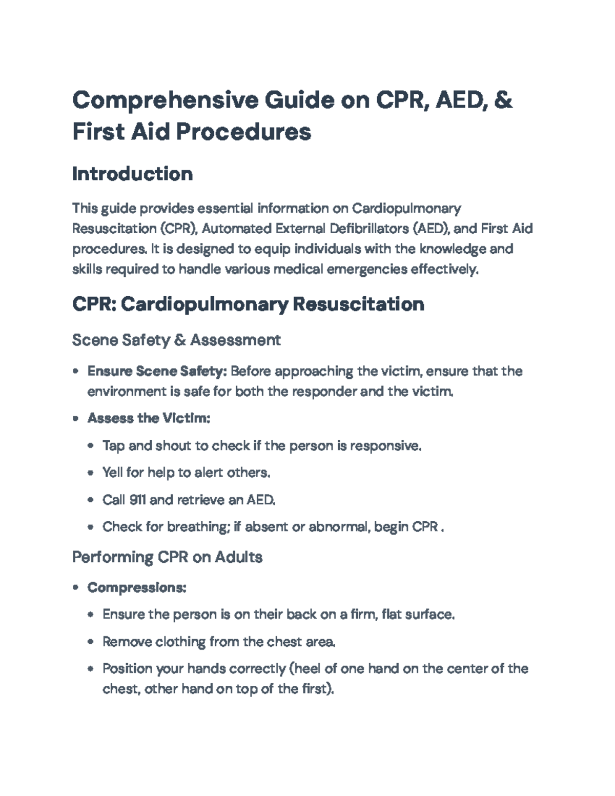 Comprehensive CPR, AED, & First Aid Procedures Guide - Comprehensive ...