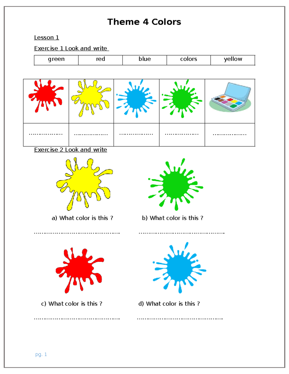 Theme 4 Colors Lesson Exercises: Look, Write, and Match Activities ...