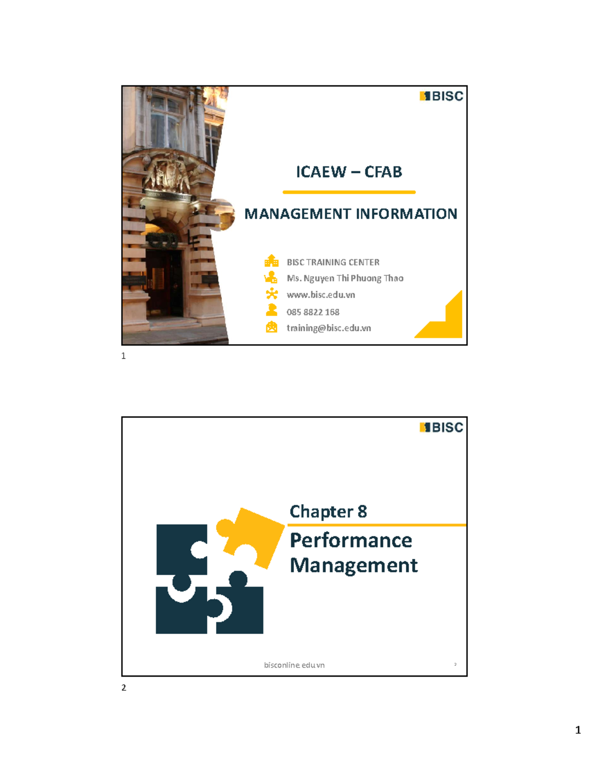 ICAEW CFAB Management Info: Chapter 8 Performance Management Notes ...