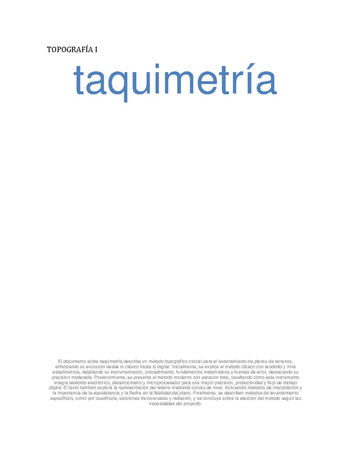 Taquimetría I: De Métodos Clásicos a la Topografía Digital - Studocu