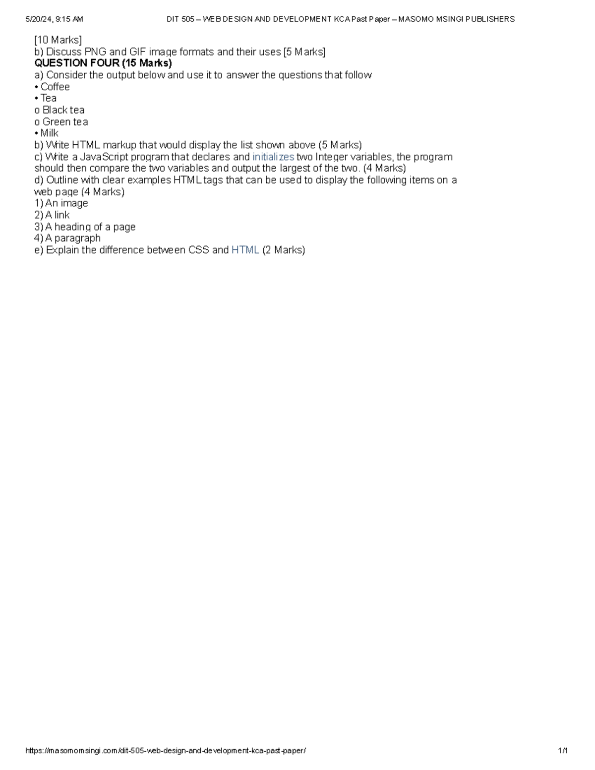 DIT 505 WEB Design & Development KCA Past Paper Analysis and Questions ...