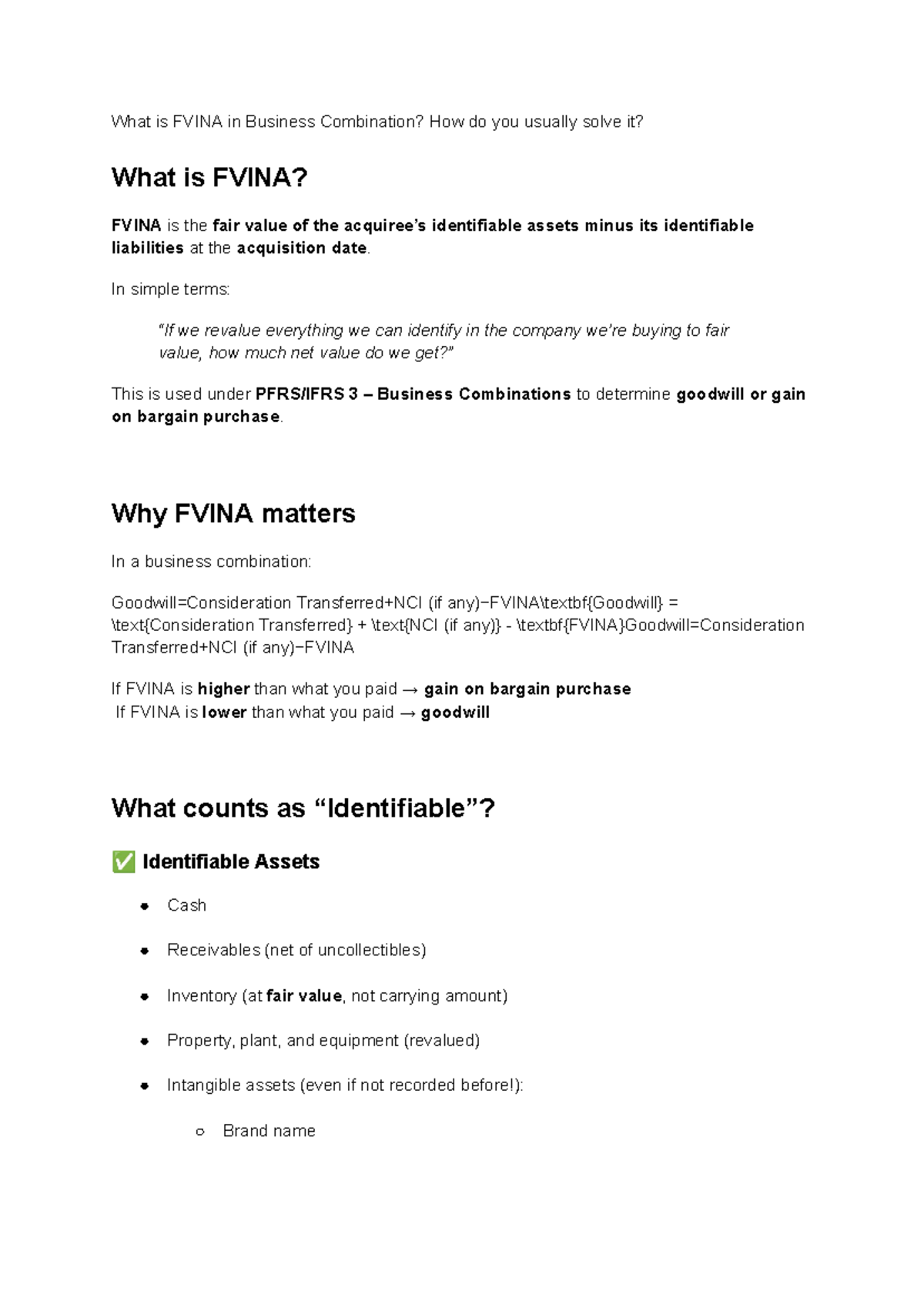 Understanding FVINA in Business Combinations: Key Concepts and ...