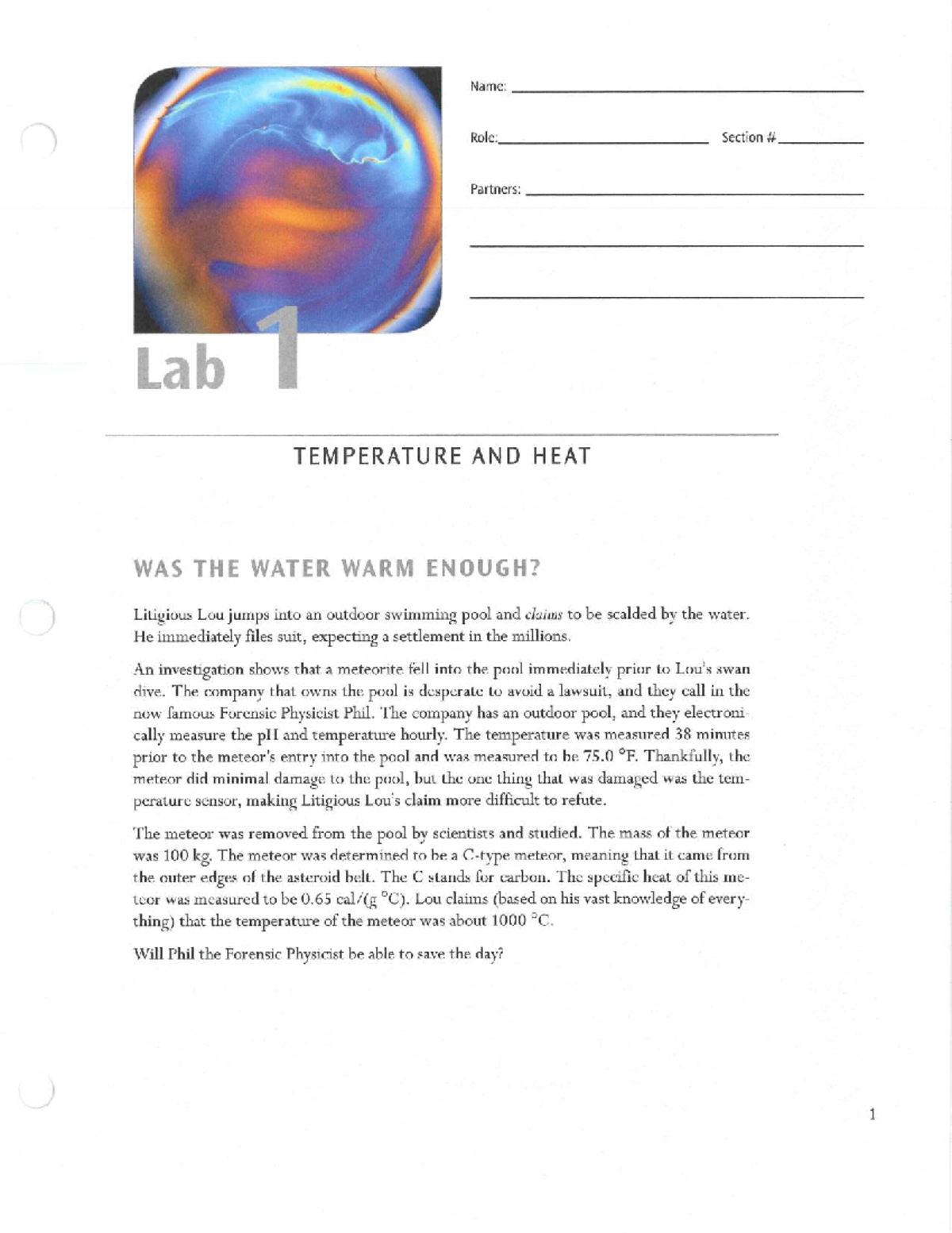 Lab 1: Temperature and Heat Analysis - Was the Water Warm Enough? - Studocu