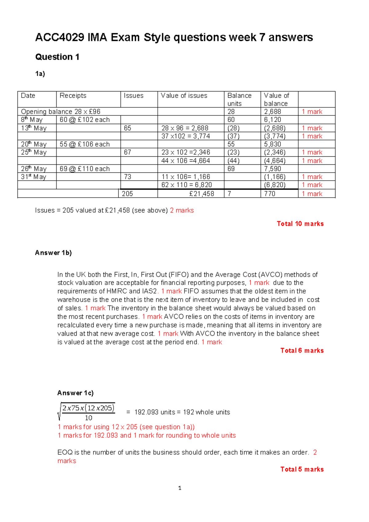 ACC4029 Week 7 Exam Answers: IMA Style Questions Explained - Studocu