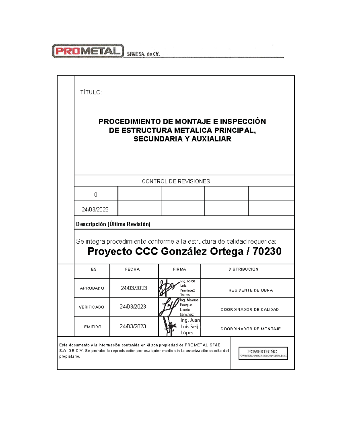 Procedimiento de Montaje e Inspección de Estructura Metálica - P-2301-PMT-M03 - Studocu