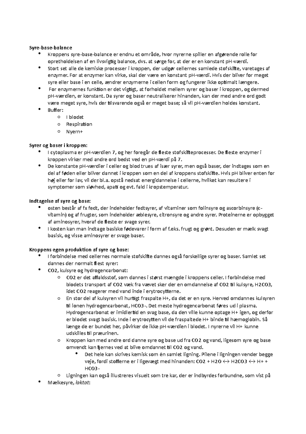 Syre-base-balance i nyrerne: Vigtige processer og mekanismer - Studocu