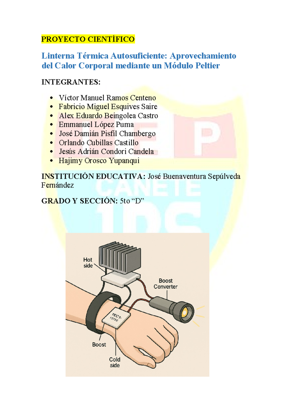 Proyecto Científico: Linterna Térmica Autosuficiente con Módulo Peltier ...