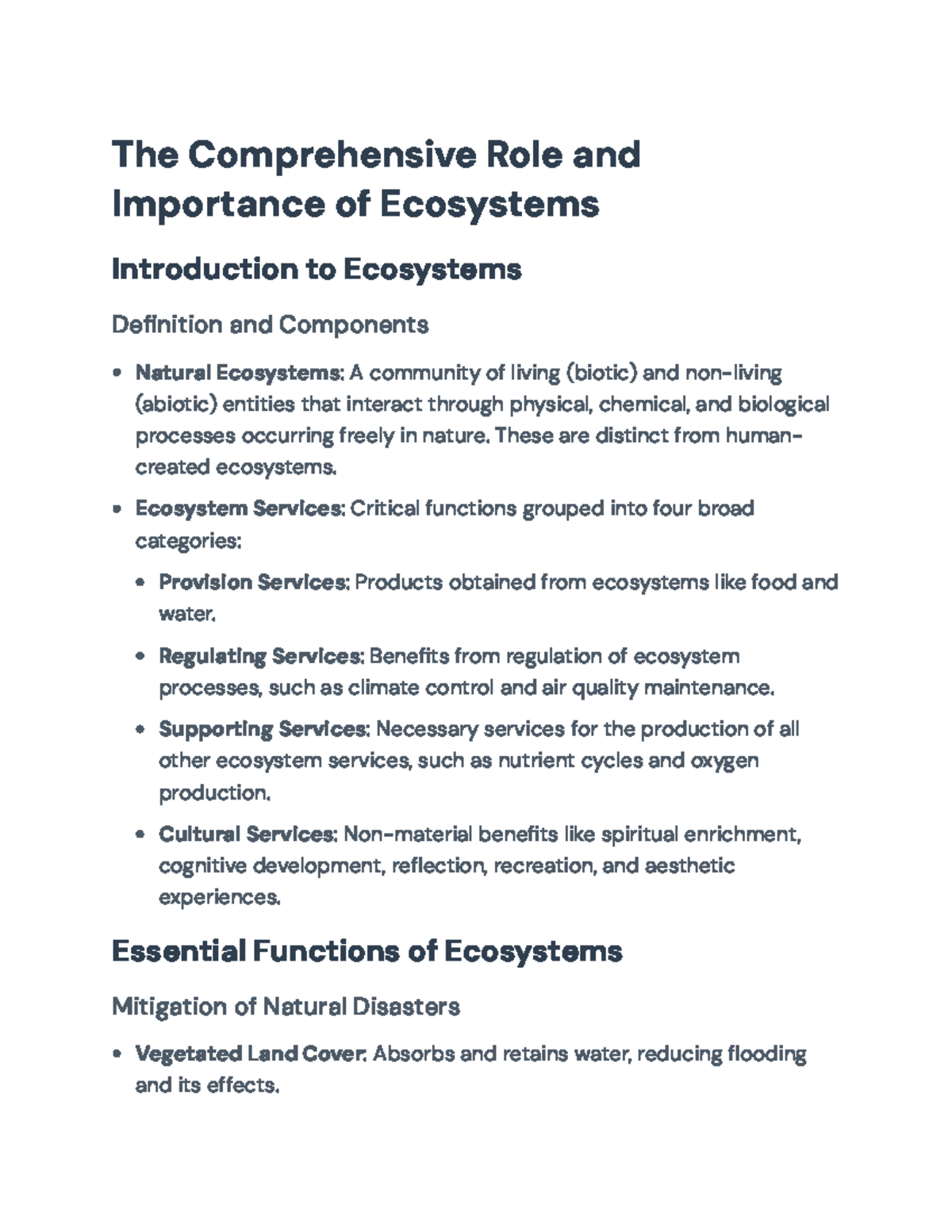 The Comprehensive Role of Ecosystems: Overview & Functions - Studocu
