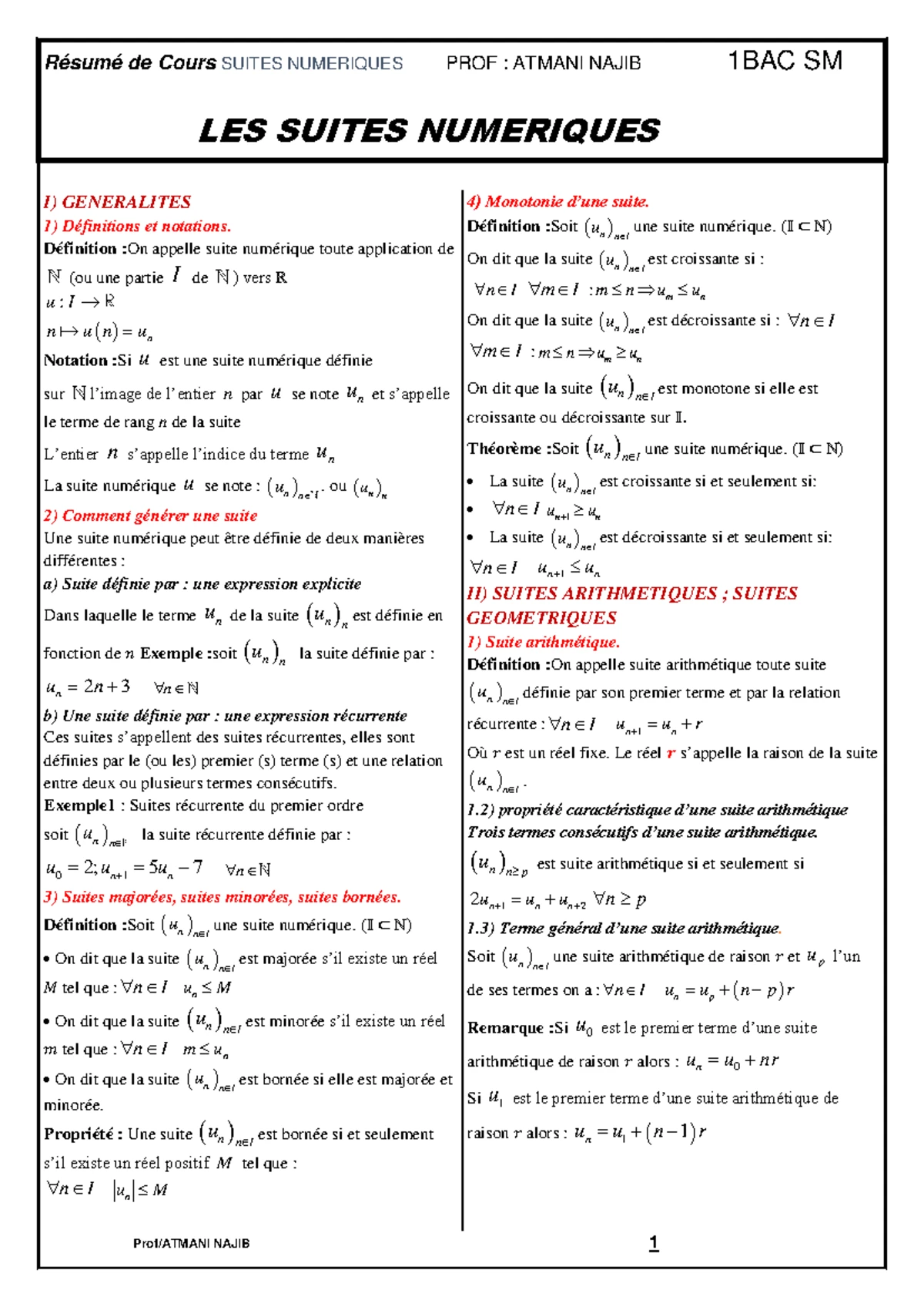 Resume Suites numeriques - Prof. karza zouhair 2 bac sm biof zhr@gmail ...