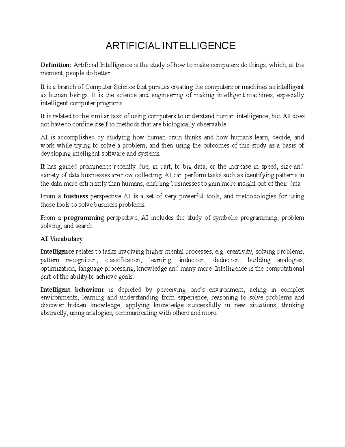 AI Notes - Artificial Intelligence - Studocu