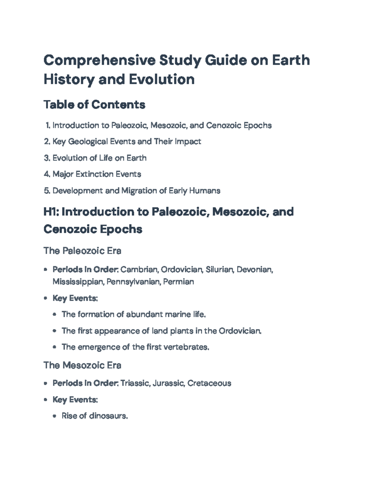 Comprehensive Study Guide: Earth's Geological and Biological History ...