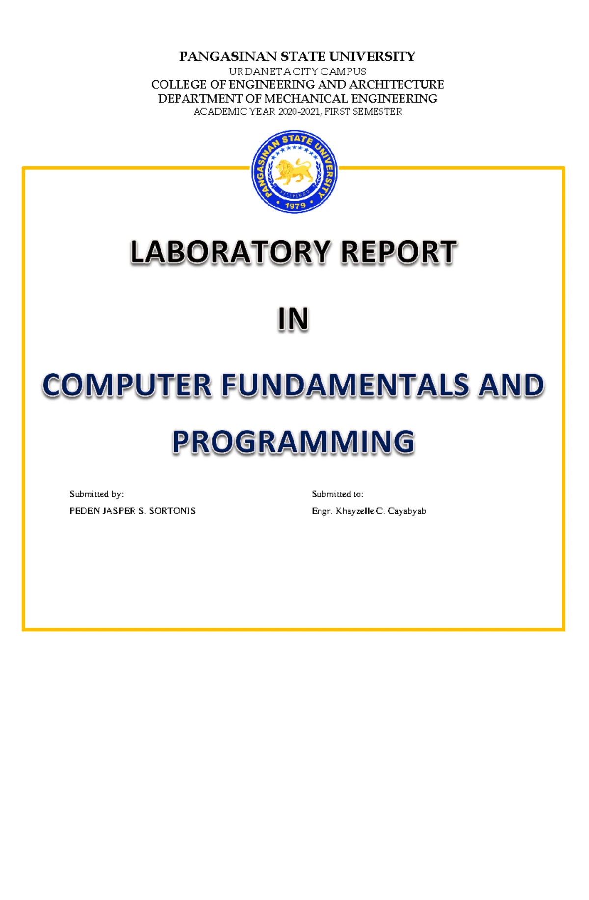 Final Exam Comp Prog - Computer Fundamentals and Programming - PangSU ...