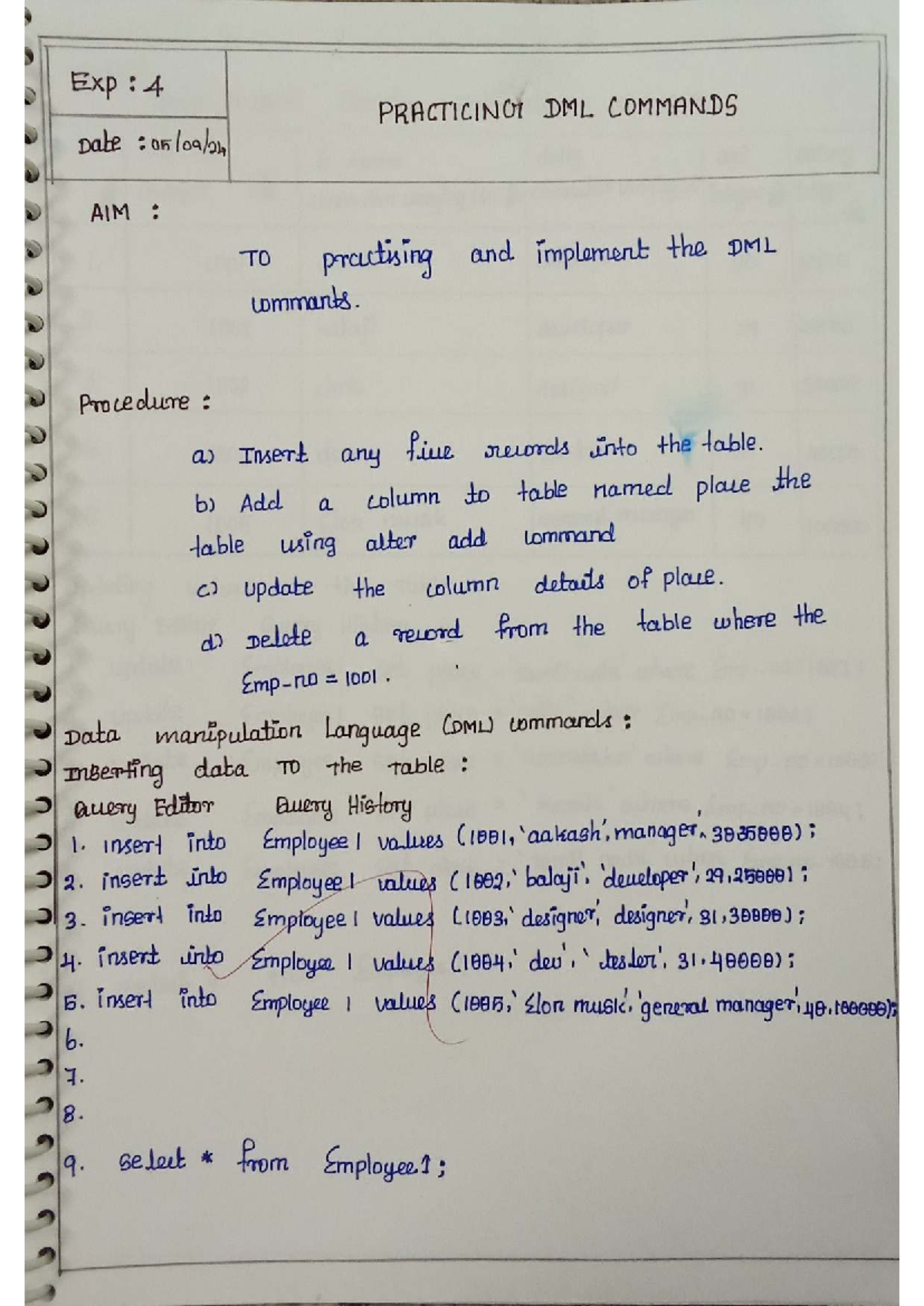 DBDM EXNO 4 - Practicing DML Commands in Database Management - Studocu