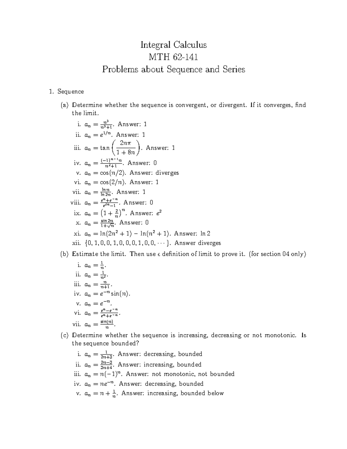 Sample Problems For Sequence And Series(Modified 2) - Integral Calculus ...