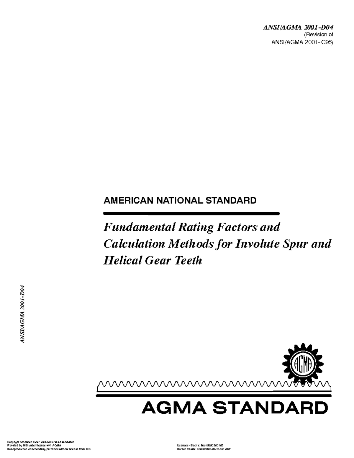 ANSI/AGMA 2001-D04 - Fundamental Rating Methods for Gear Teeth - Studocu