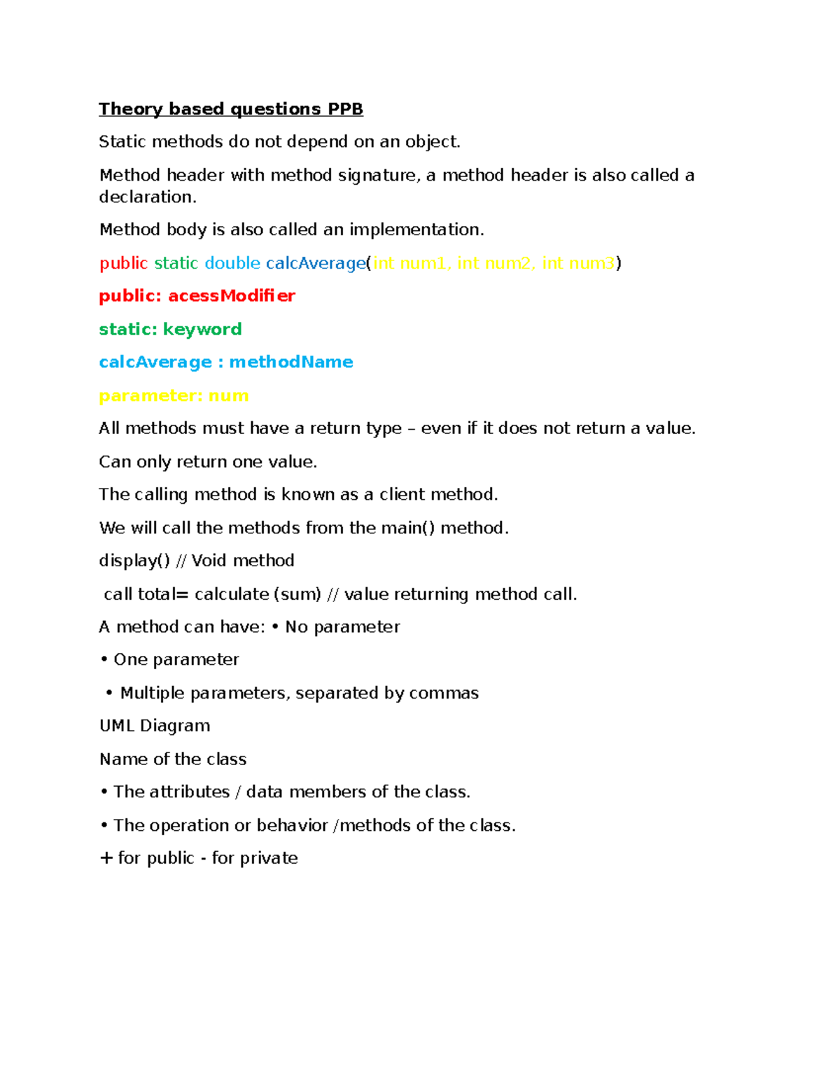 Theory-Based Questions for PPB: Understanding Static Methods and Loops ...