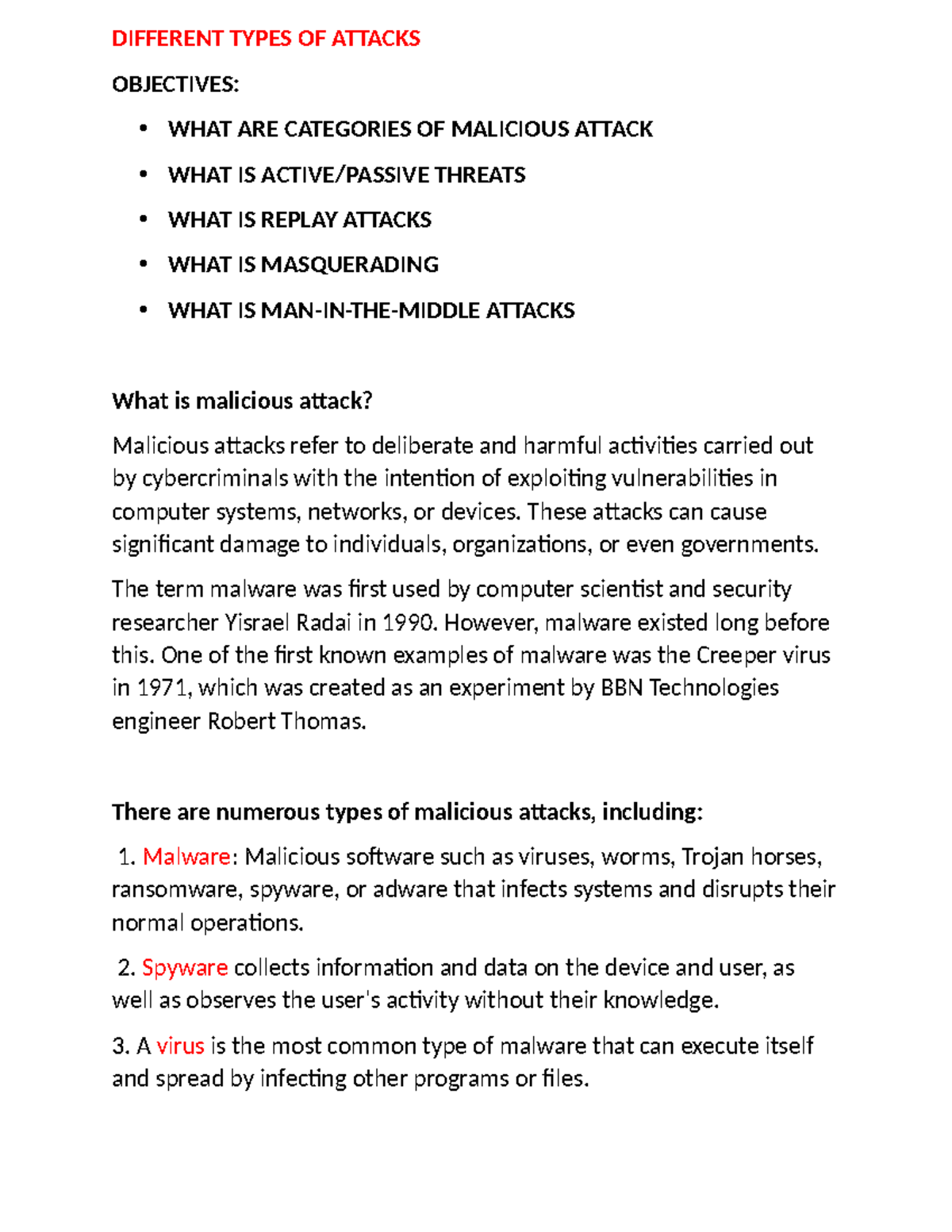 Different Types OF Attacks - DIFFERENT TYPES OF ATTACKS OBJECTIVES ...