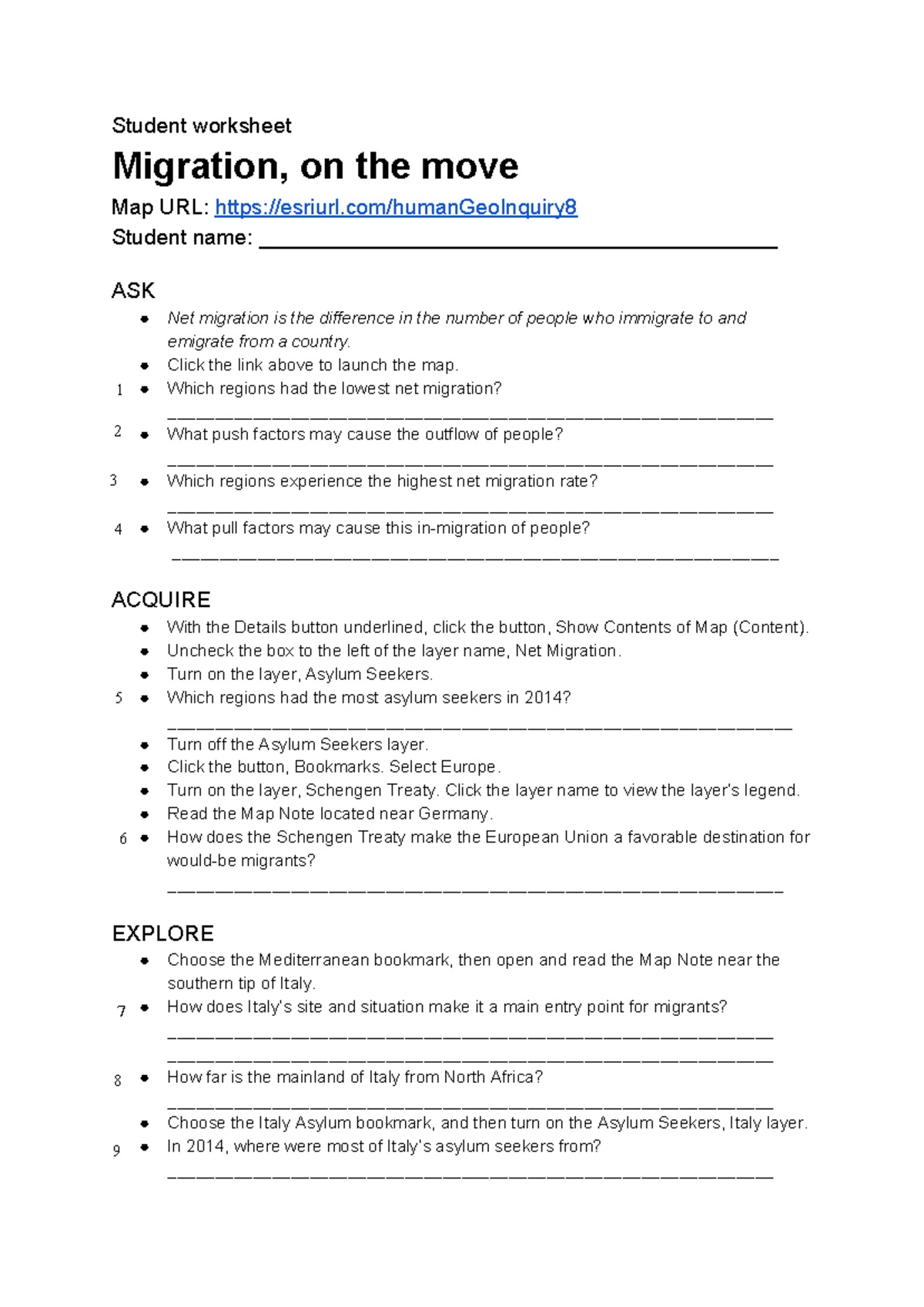 Migration Inquiry Worksheet: Understanding Net Migration & Asylum ...