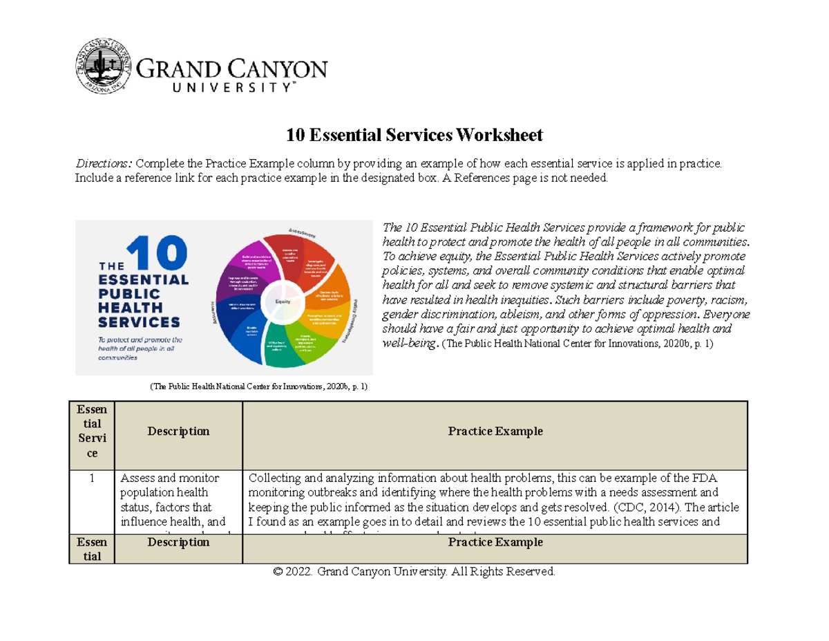 PUB 510 Essential Public Health Services Worksheet and Examples - Studocu