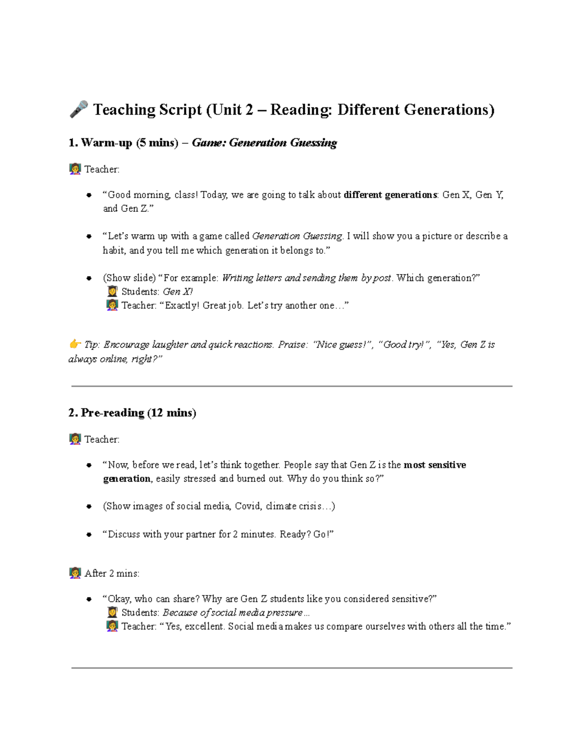 2ND Script - Unit 2 Reading: Exploring Different Generations - Studocu