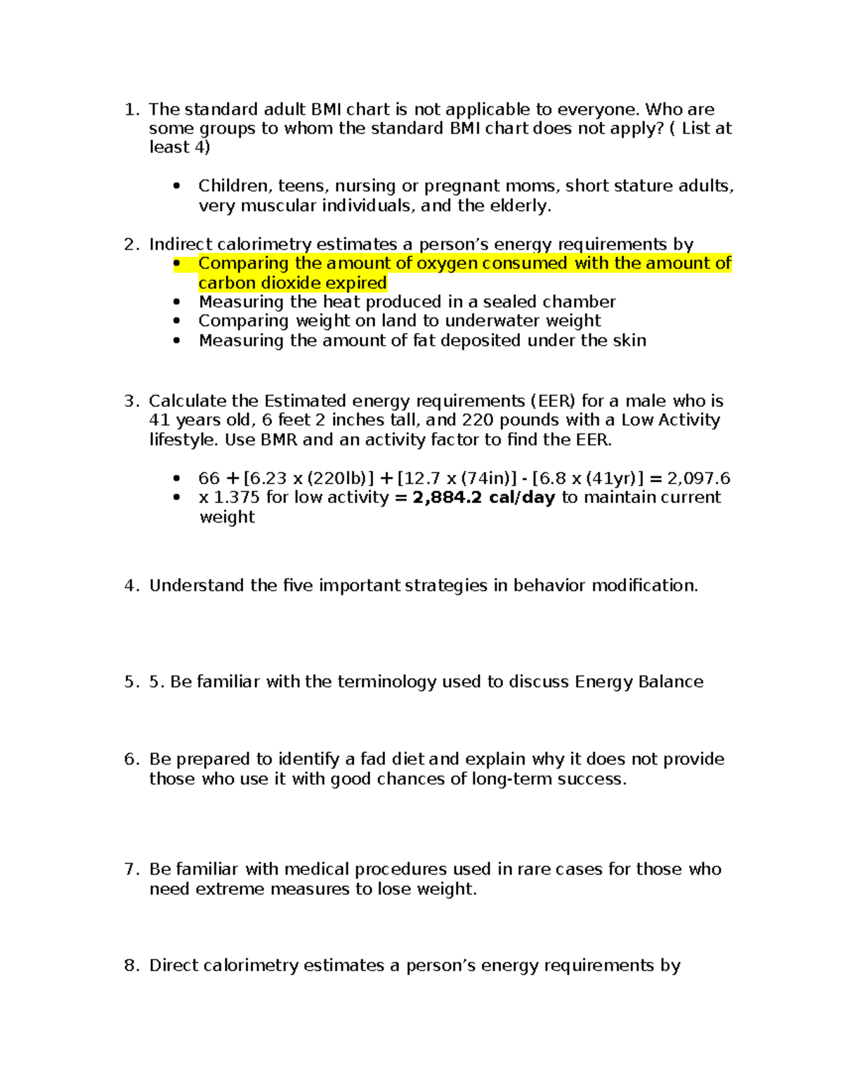 Nutrition Module 3 Study Guide: BMI, EER, and Weight Management - Studocu