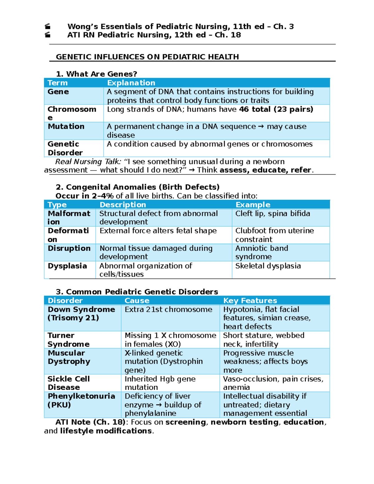 Genetic Influences on Pediatric Health: Essentials of Nursing, Ch. 18 ...