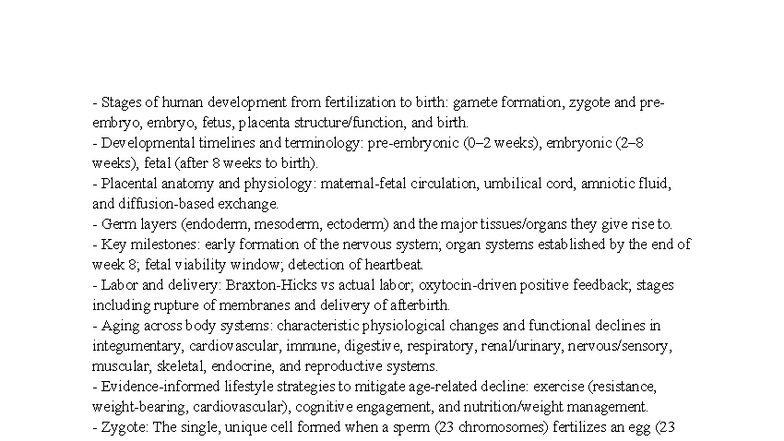 Bio 28: Stages of Human Development from Fertilization to Birth - Studocu