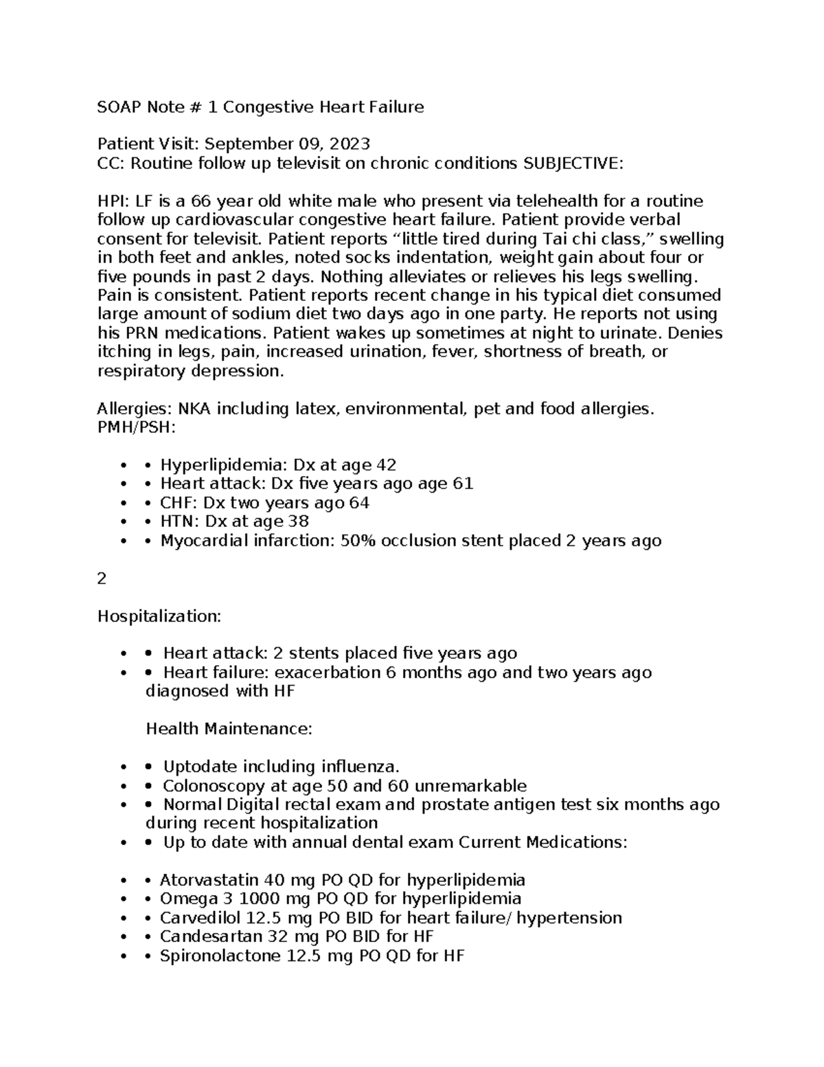 SOAP Note on CHF: Telehealth Follow-Up (Sept 2023) - Studocu