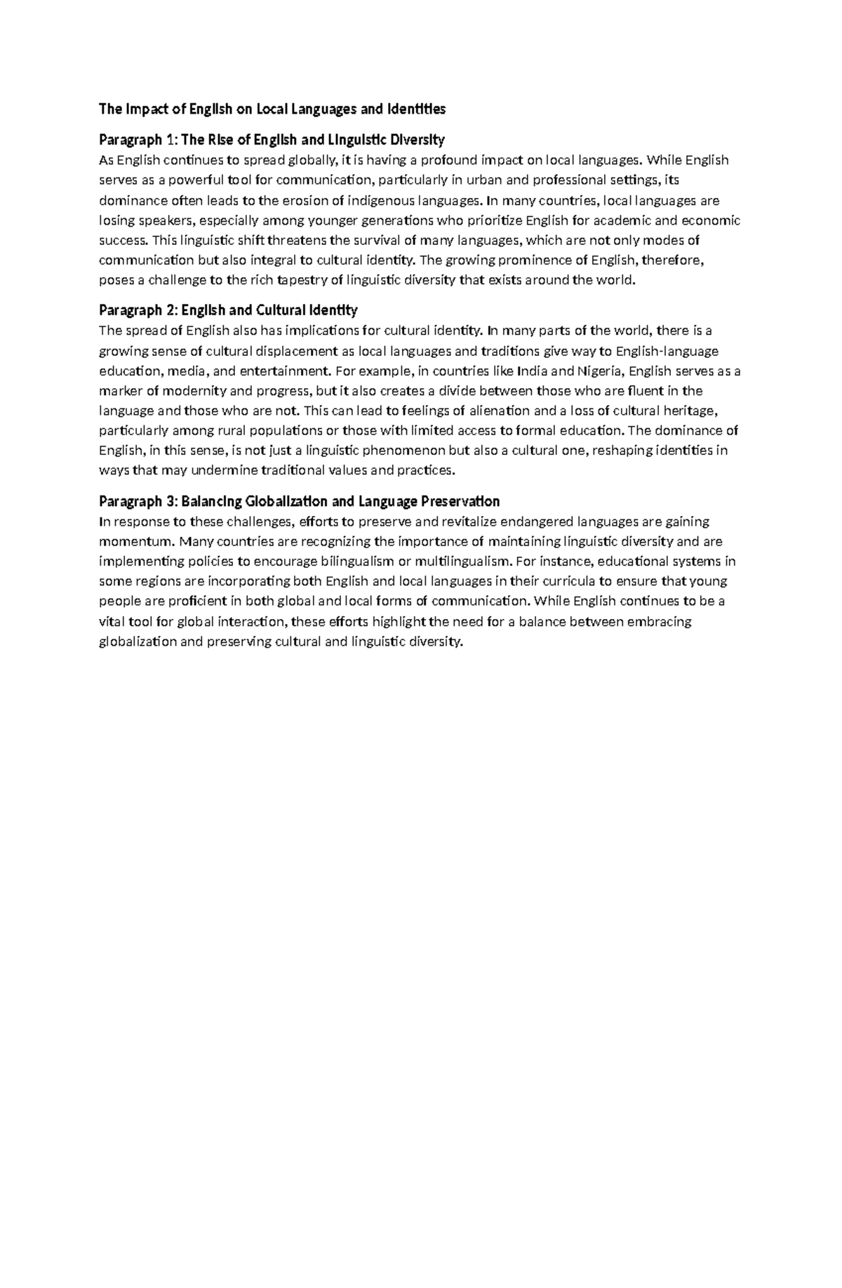 The Impact of English on Local Languages and Identities - While English ...