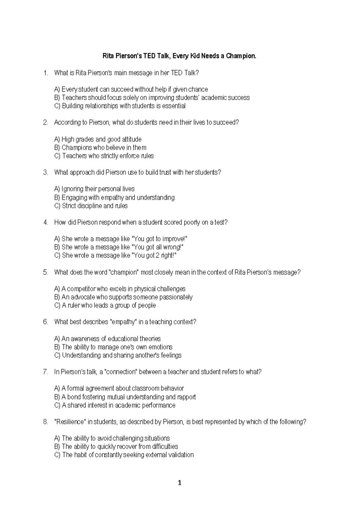 Bi - Aaaaaa - 1 Rita Pierson's TED Talk, Every Kid Needs a Champion ...