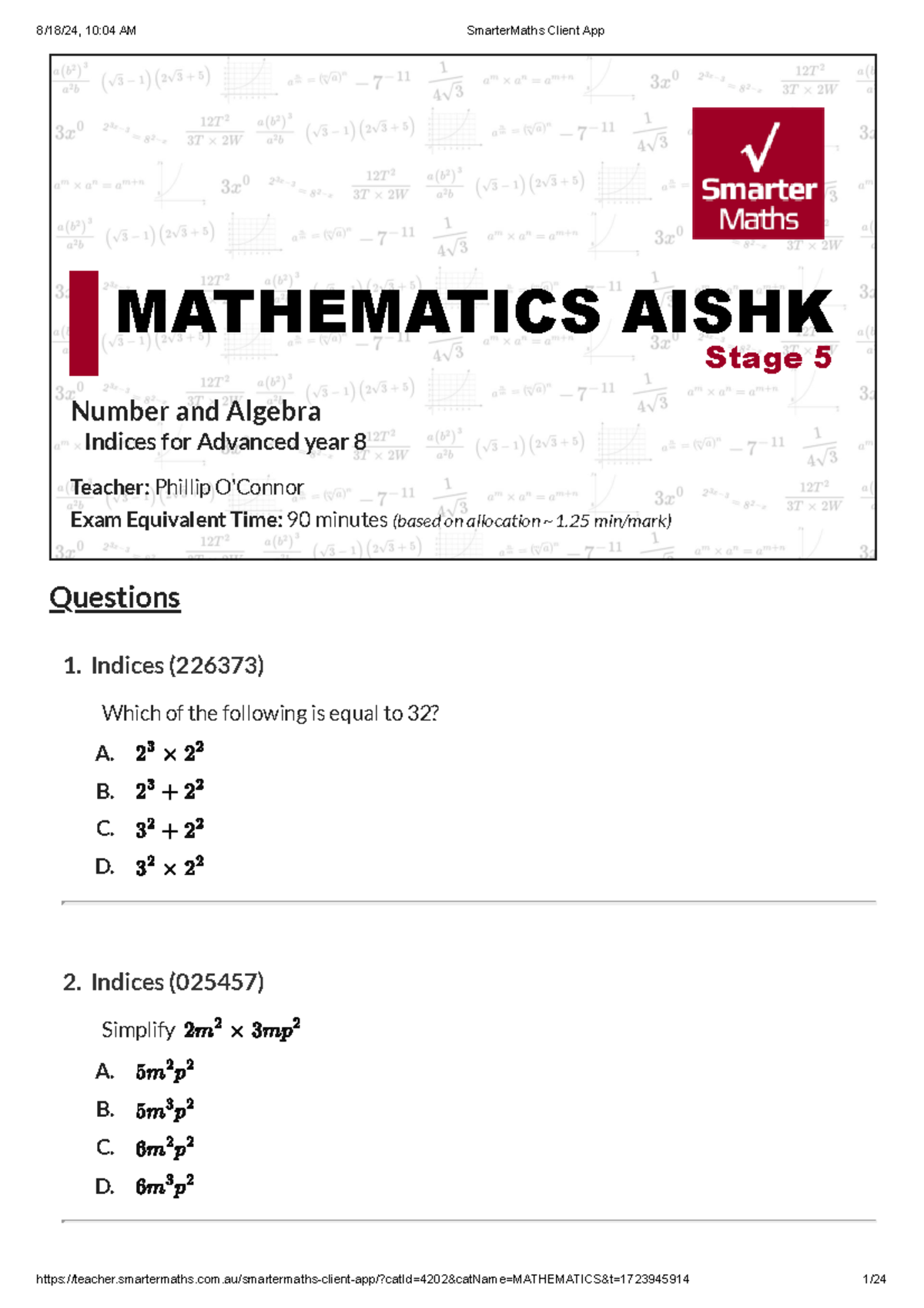 MATHEMATICS AISHK Stage 5 Advanced Indices Exam Notes - Studocu