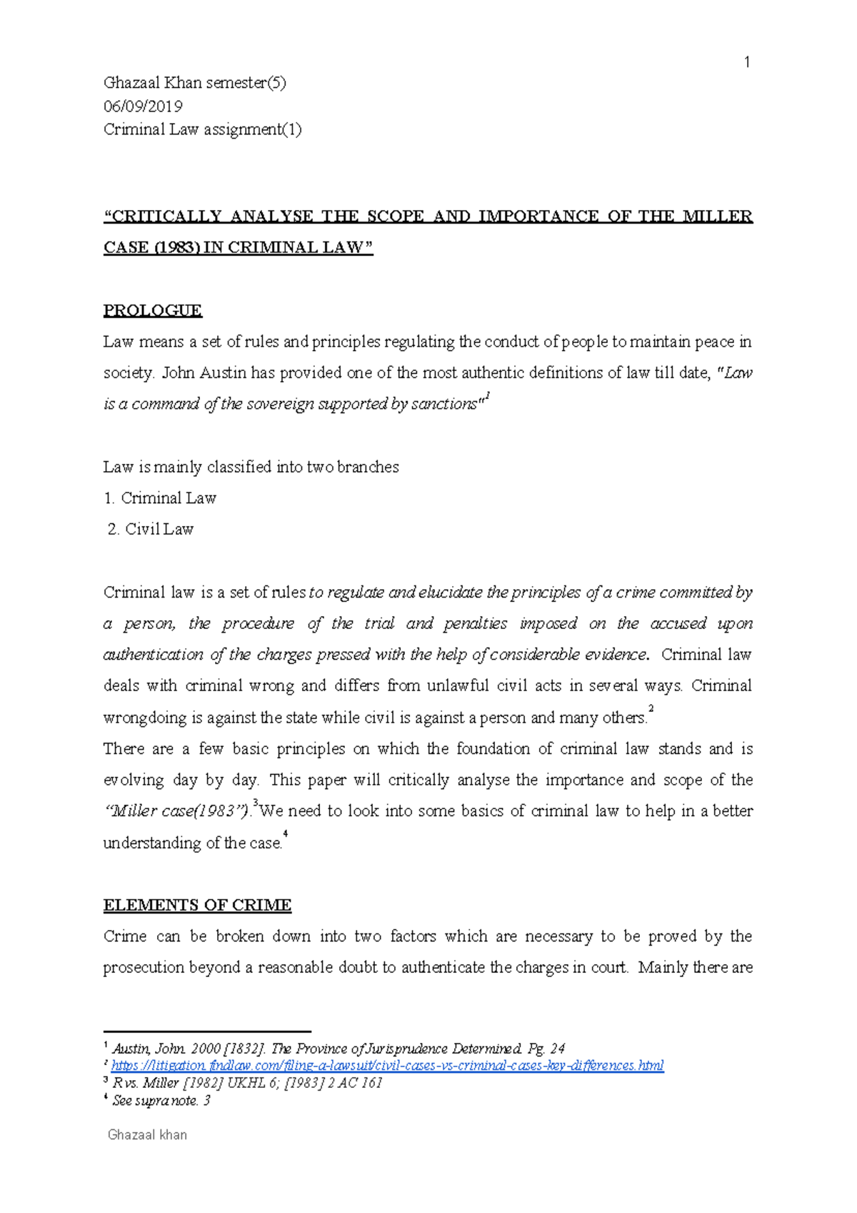 Critically Analyse THE Scope AND Importance OF THE Miller CASE(1983) IN ...