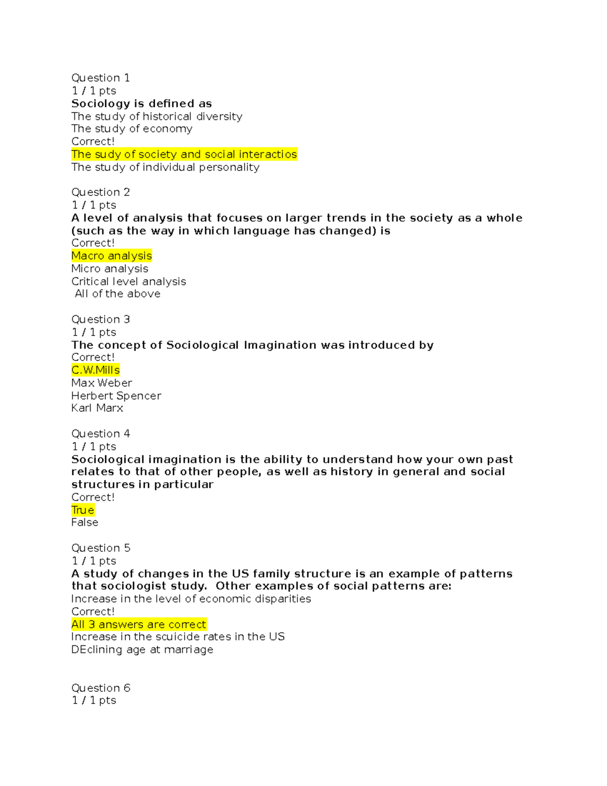 Quiz 1 - Sociology Chapter 2 Questions and Answers - Studocu