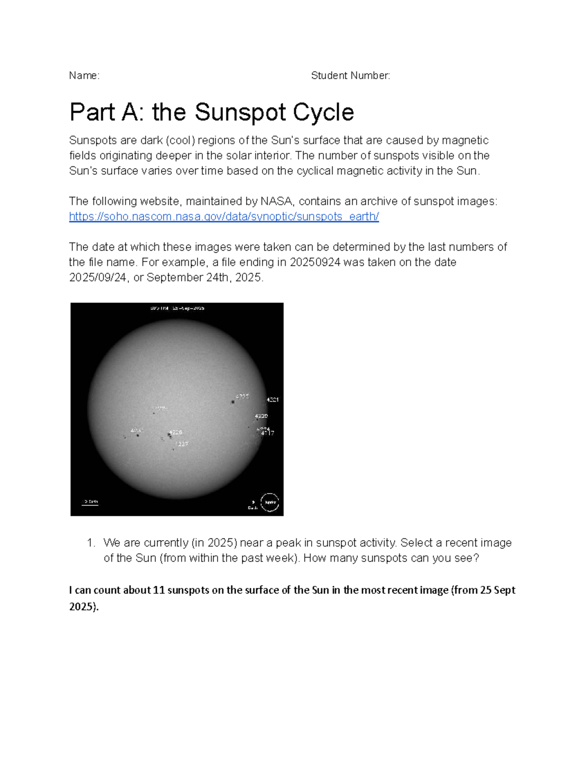 PCS181 - Activity 7: Understanding the Sunspot Cycle Dynamics - Studocu