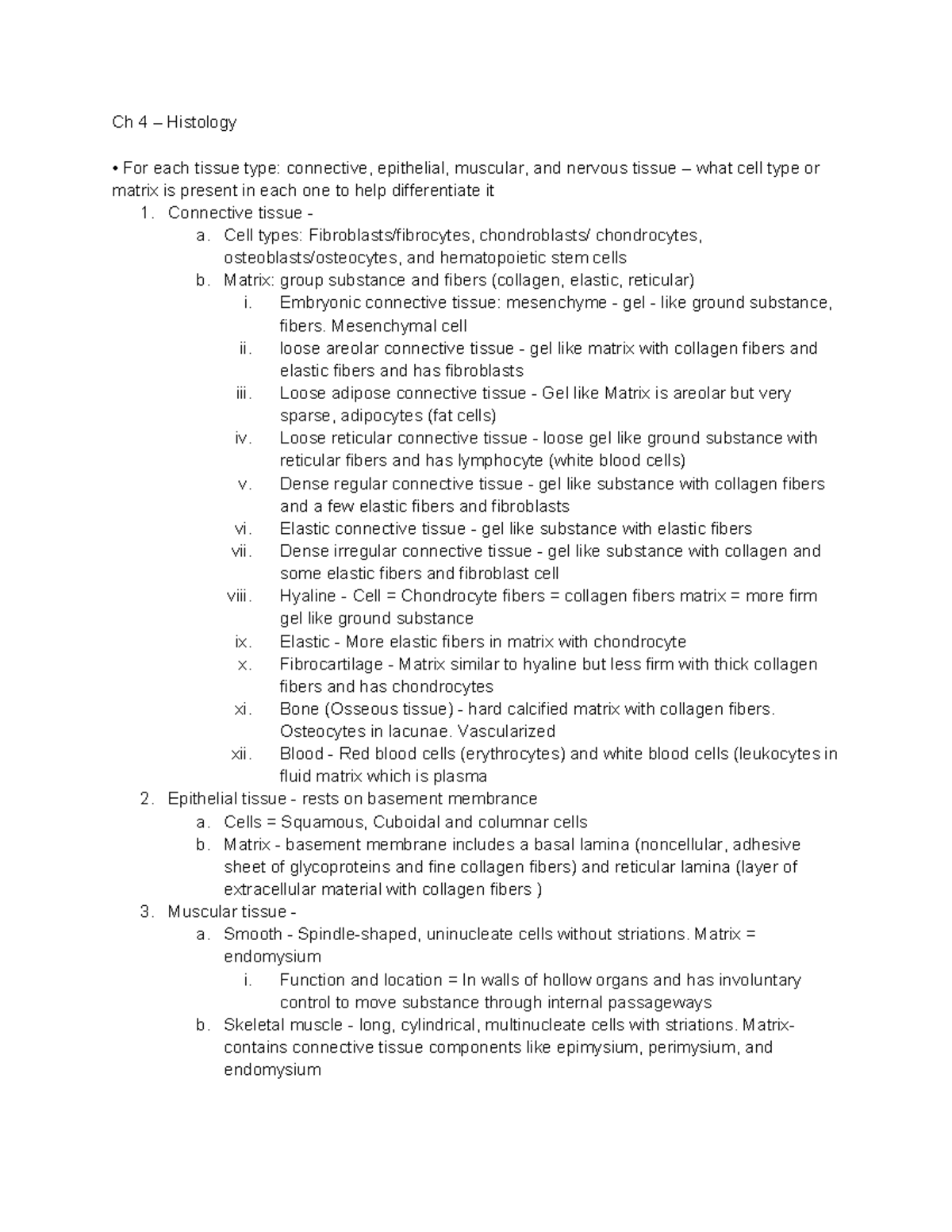Histology Principles and Tissue Types Overview - Ch 4 Exam Notes - Studocu