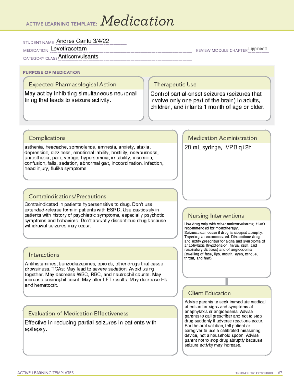 ATI Med Form: Comprehensive Review of Levetiracetam Use & Guidelines ...