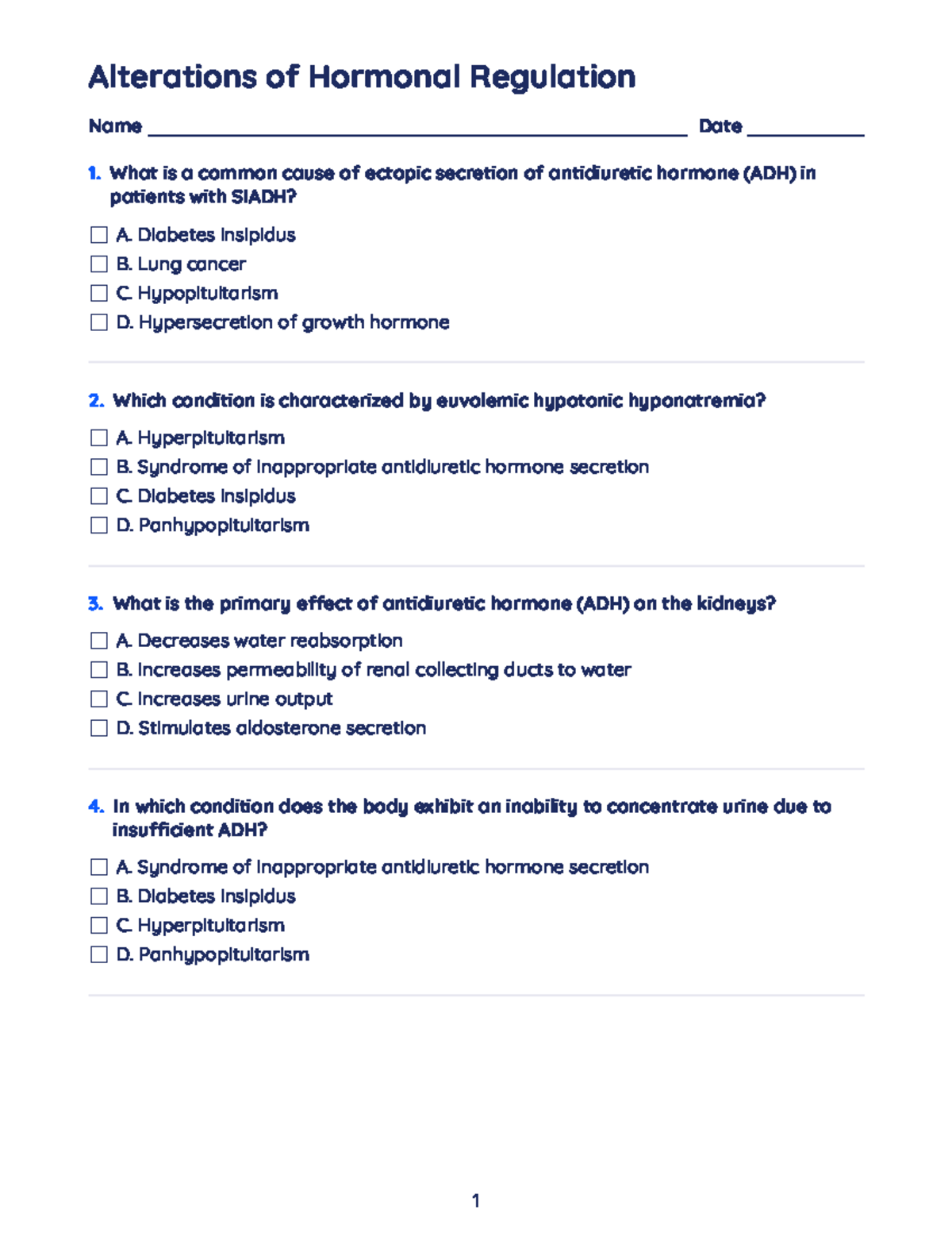 Endocrine Quiz 1 Study Material: Hormonal Regulation Insights - Studocu