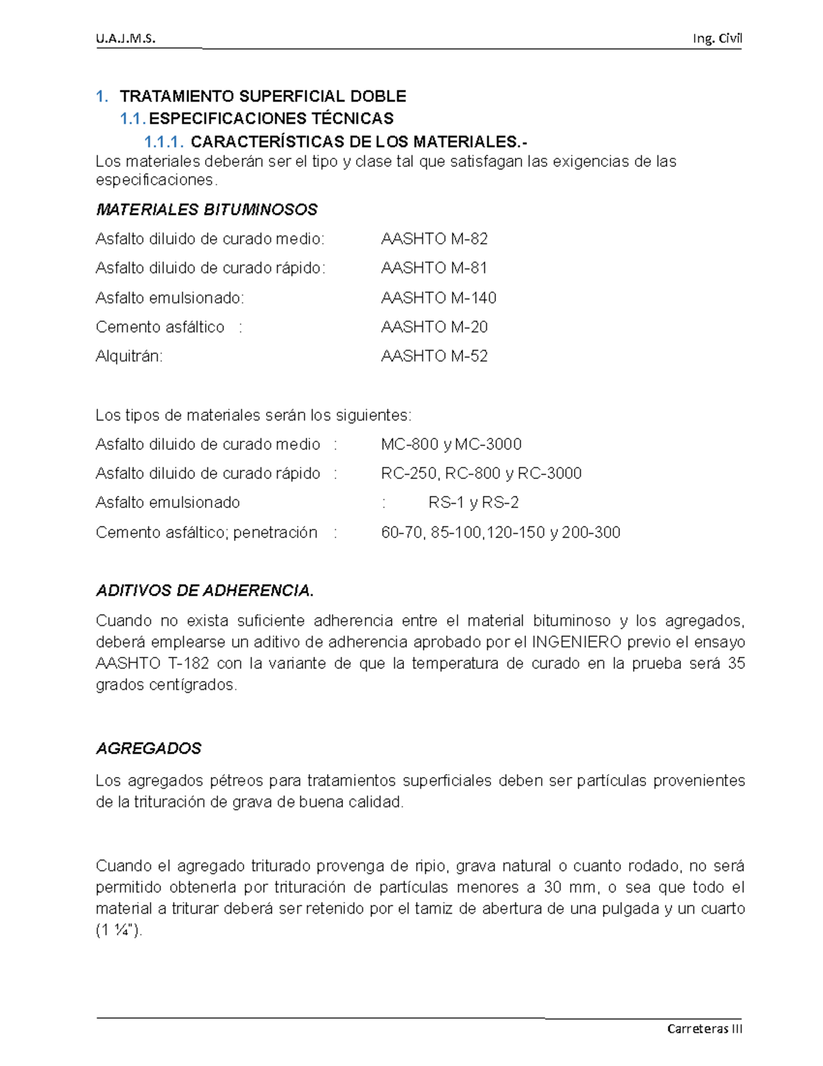Tratamiento Superficial Doble - Especificaciones Técnicas y Materiales ...
