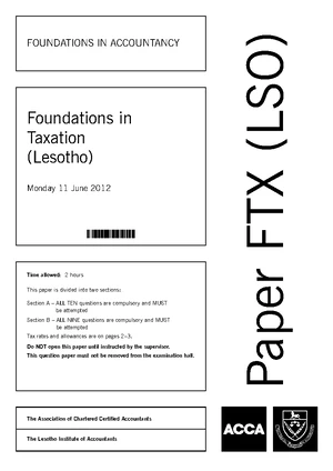 Foundations in Taxation: Tax Rates & Allowances (FTX-LSO June-Dec 2022 ...