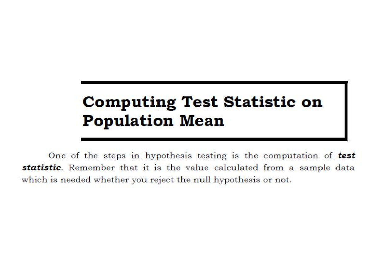 Computation of Test Statistic on Population Mean - Final Exam ...
